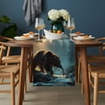 Bear Fishing Cotton Linen Table Runner Forest Stream Animals Dining ...