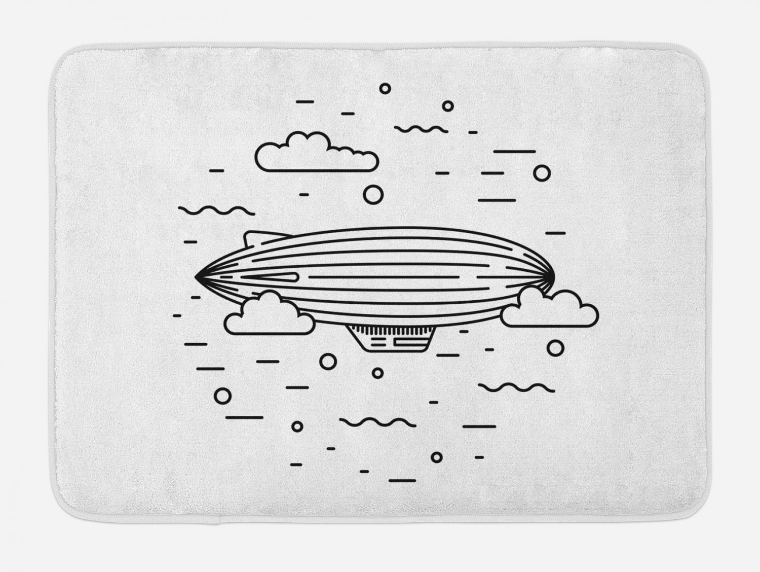 Cartoon Bath Mat, Kids Themed Cute Heat Balloon with Clouds And Circles ...