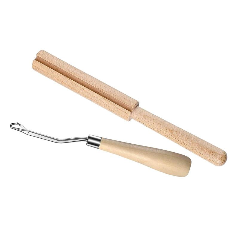 Bent Latch Hook with Long Wood Handle, Yarn Cutter Tool for Tapestry ...