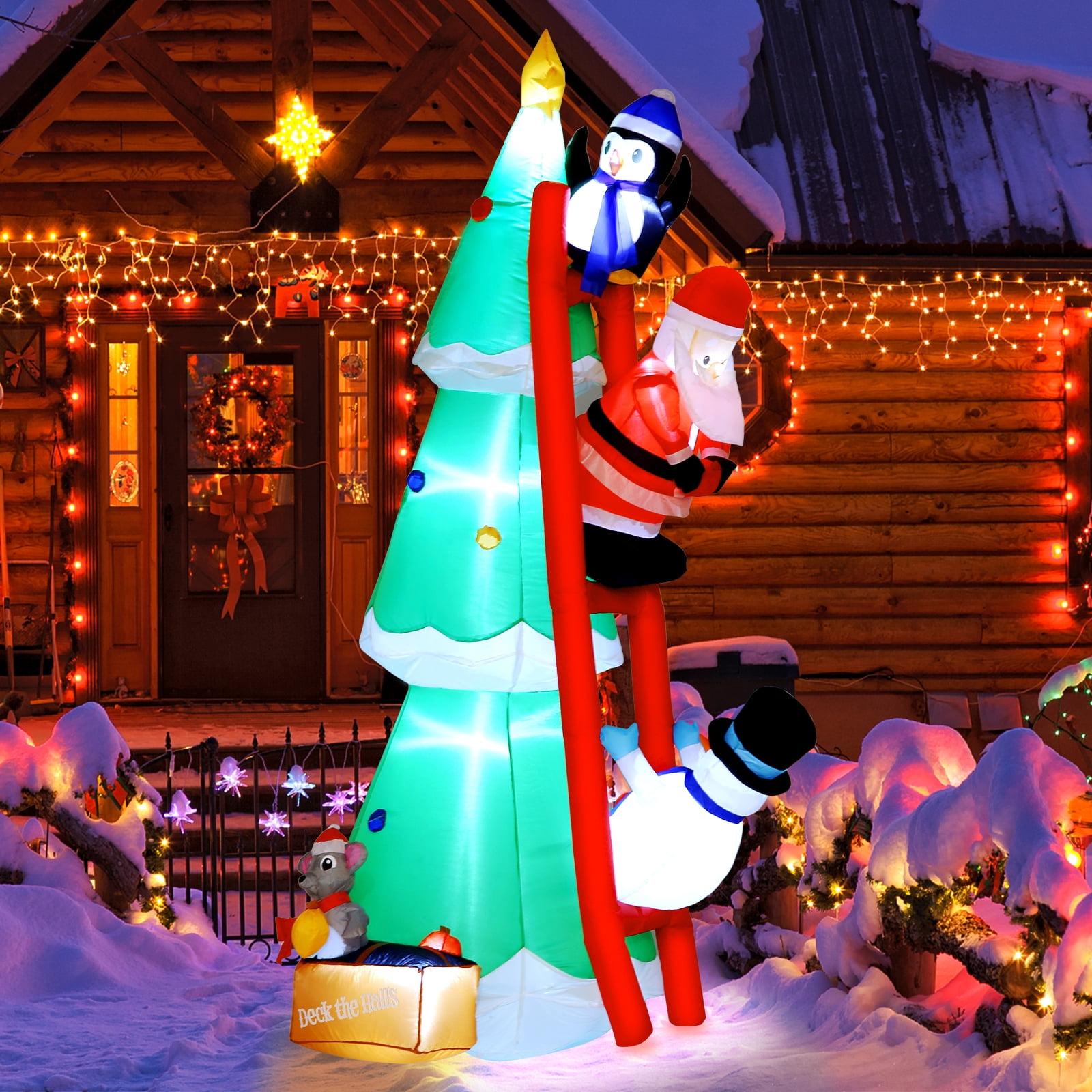 Juiluna 7Ft Height Inflatable Christmas Tree with Penguins and Red ...