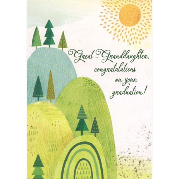 Designer Greetings Orange Glitter Sun Over Rounded Blue and Green Hills ...