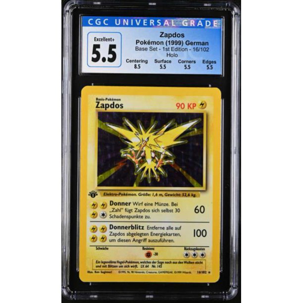 Pokemon Base Set Rare Holo Zapdos 1st Edition (German) #16 (CGC ...