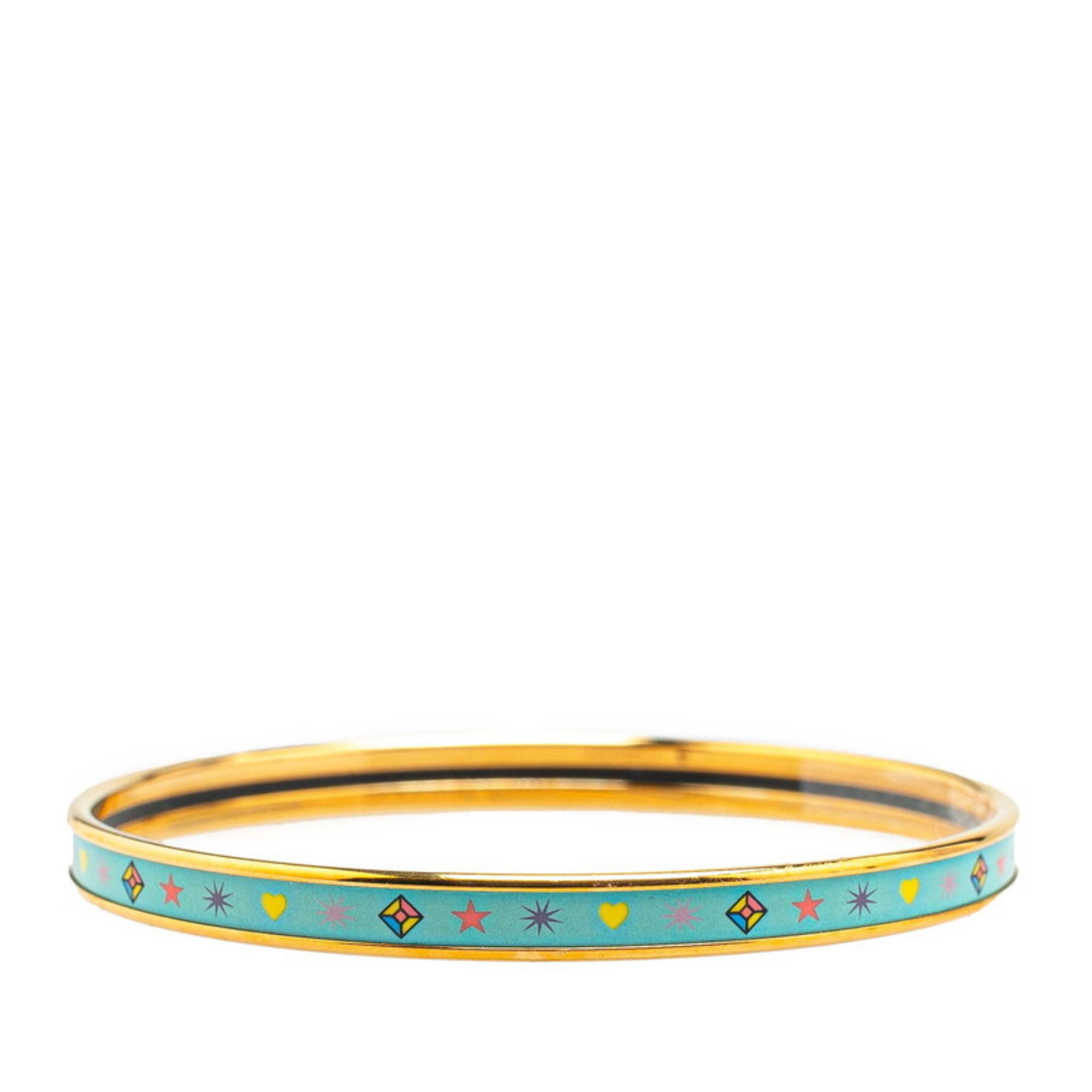 Pre-Owned Hermes enamel cloisonné bracelet gold light blue plating ...