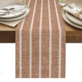 Brown Leaf Striped Table Runner, Industrial Khaki Linen Texture White ...