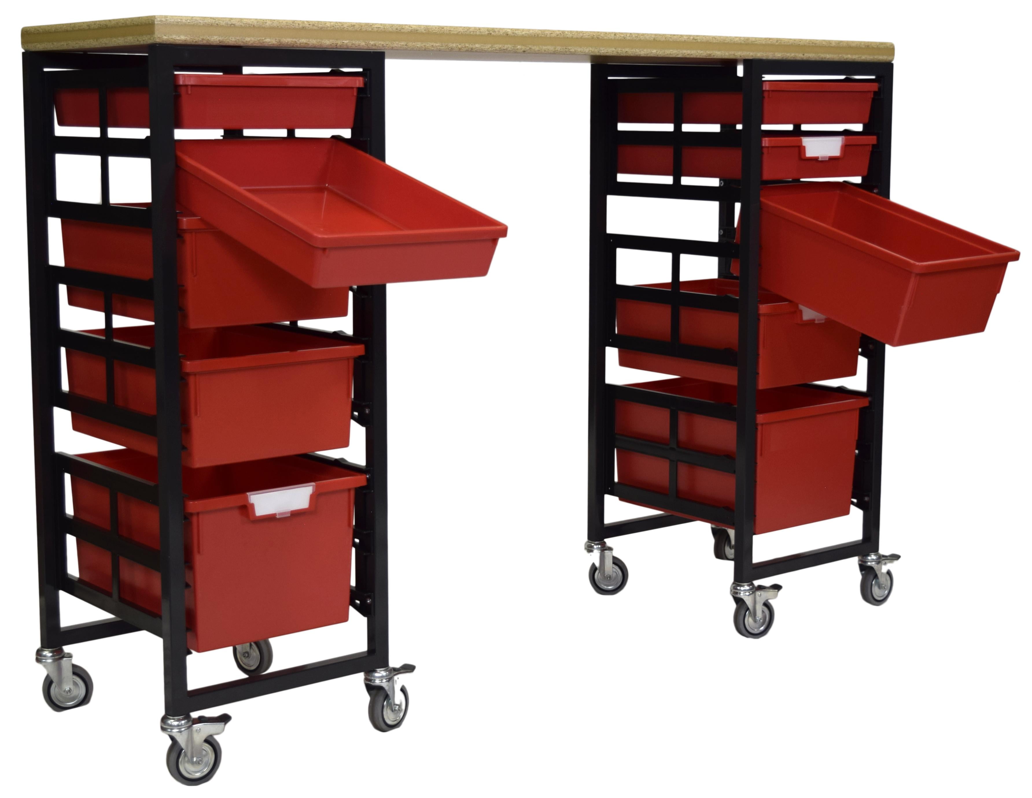 Mobile Workbench Storage Station w/Wood Top -10 StorSystem Trays-Red ...