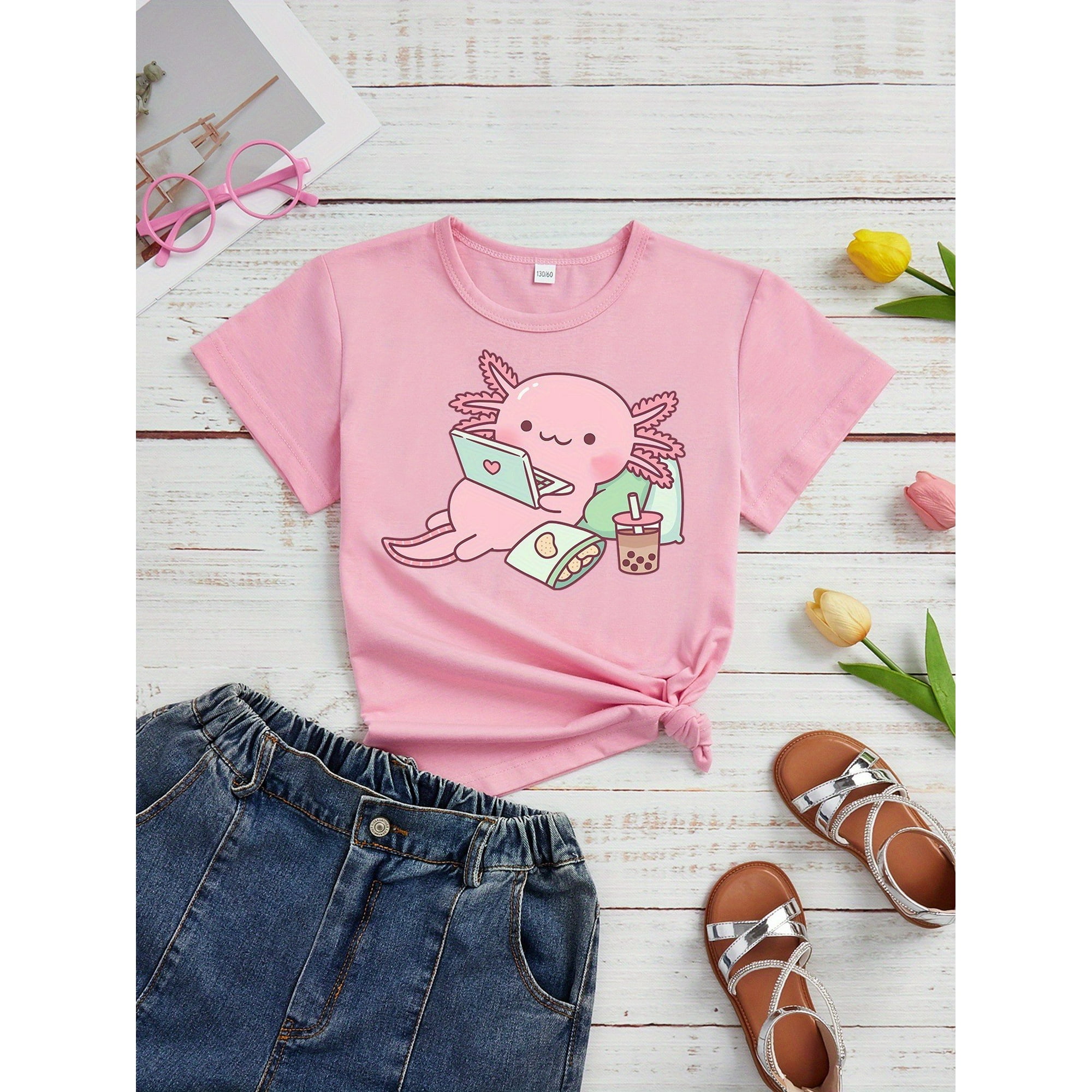 Click here for Generic Adorable Axolotl Graphic Tee For Girls - S... prices