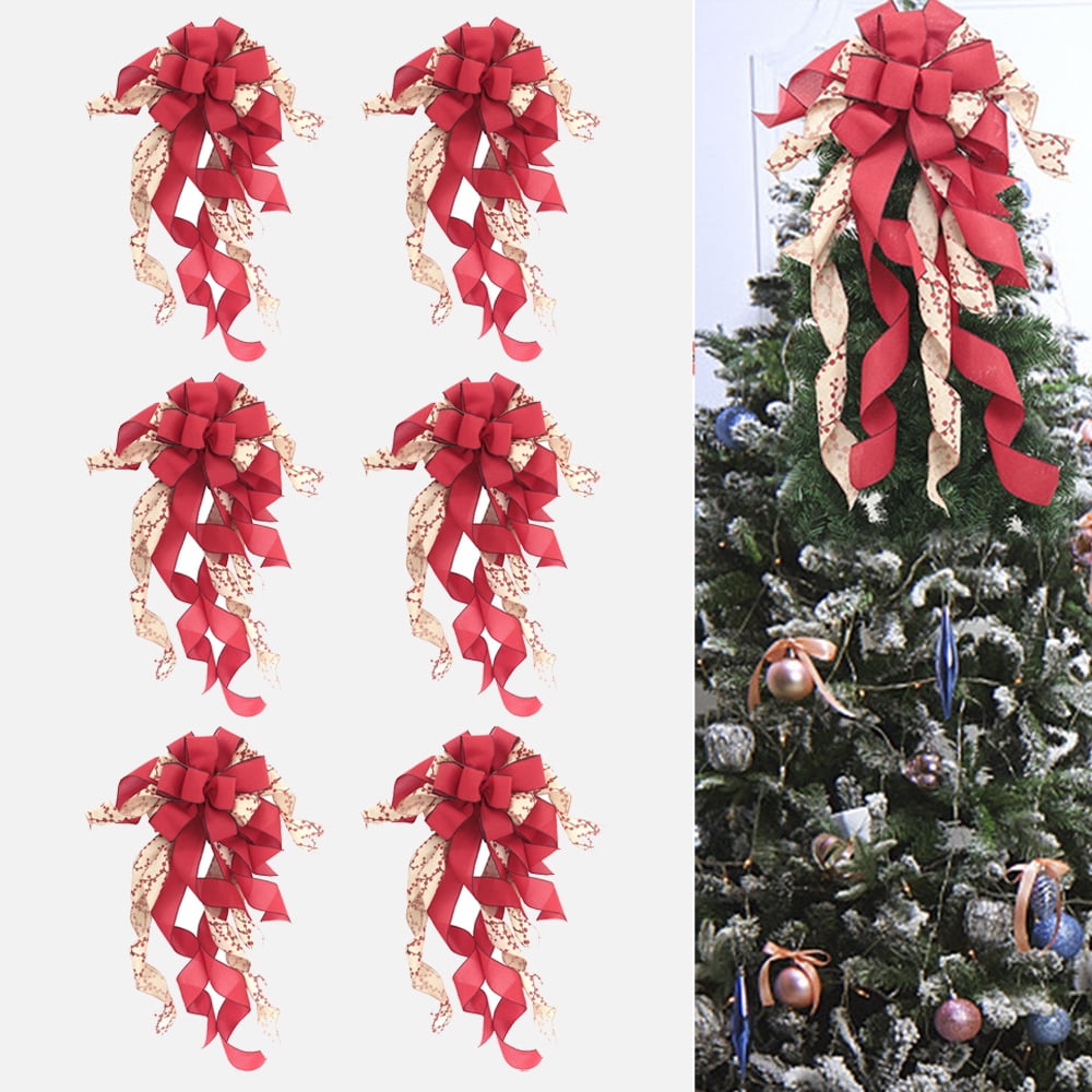 6 Piece Christmas Tree Topper, Christmas Tree Topper Bow Ornament ...