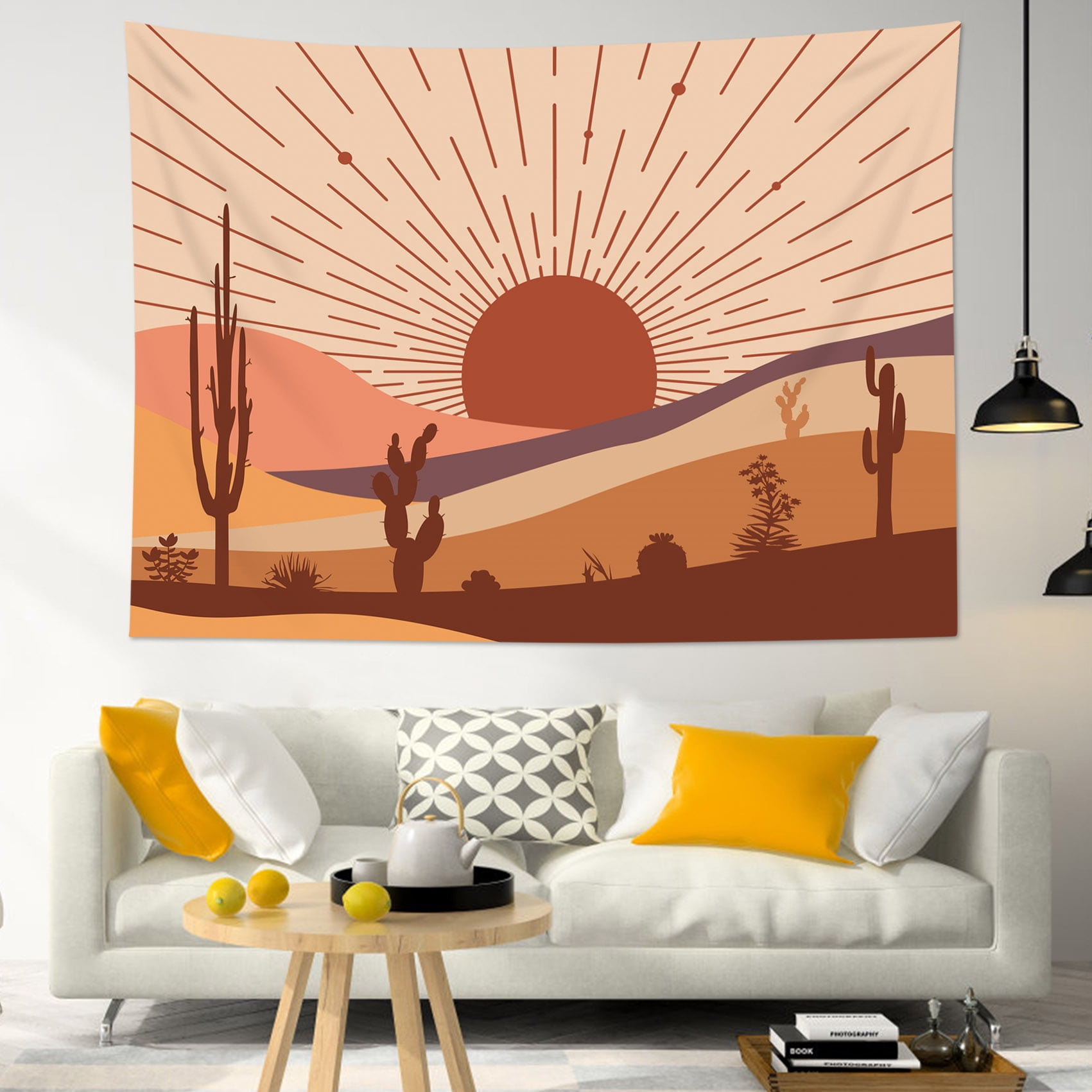 Mid Century Abstract Tapestry Boho Style Sunset and Mountain with ...