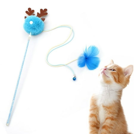 Cat Interactive Stick with Balls Bells Feather Wand for Cat Teaser ...