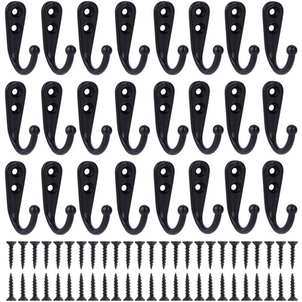 24 Pieces Wall Mounted Hook Coat Hook Hangers Metal Hook Single Coat ...