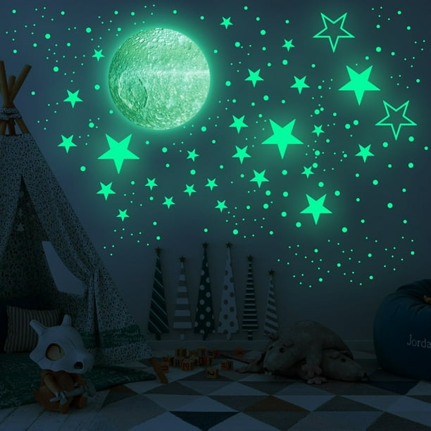 Estrellas que brillan en la oscuridad para techo, pegatinas de pared con estrellas y luna que ...