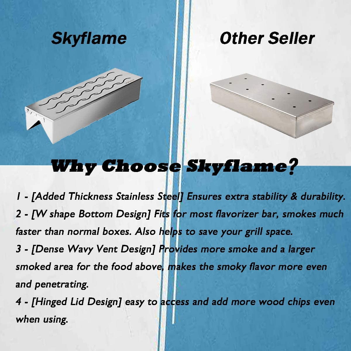 Buy Skyflame Wood Chip Smoker Box , Stainless Steel Double V-shape BBQ Smoke Box with Hinged Lid ...