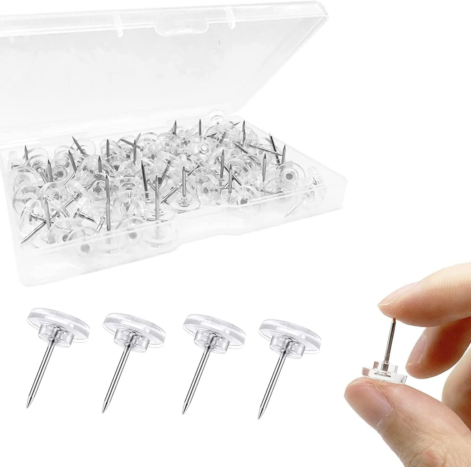 120 PCS Clear Push Pins,Plastic Head Thumb Tacks,Plastic Head Pushpins ...