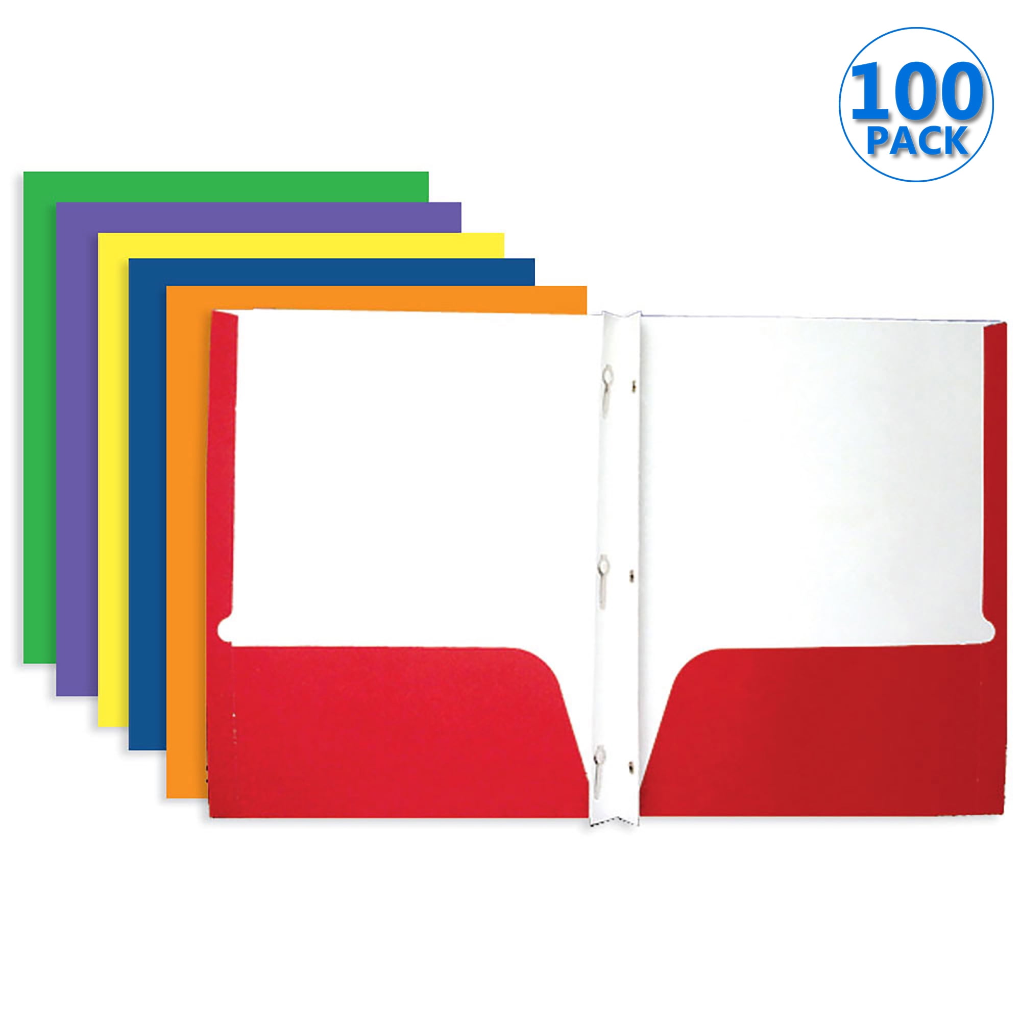 BAZIC 2 Pockets Paper Folder, 3 Prongs Fastener Clips Portfolio, 100 ...