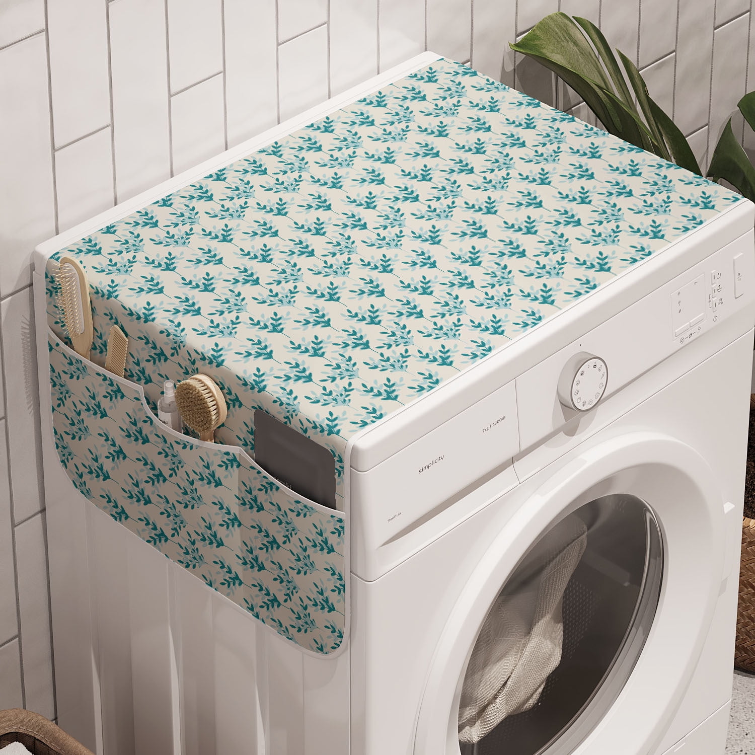 Botanical Washing Machine Organizer, Continuous Pattern with Leafy ...