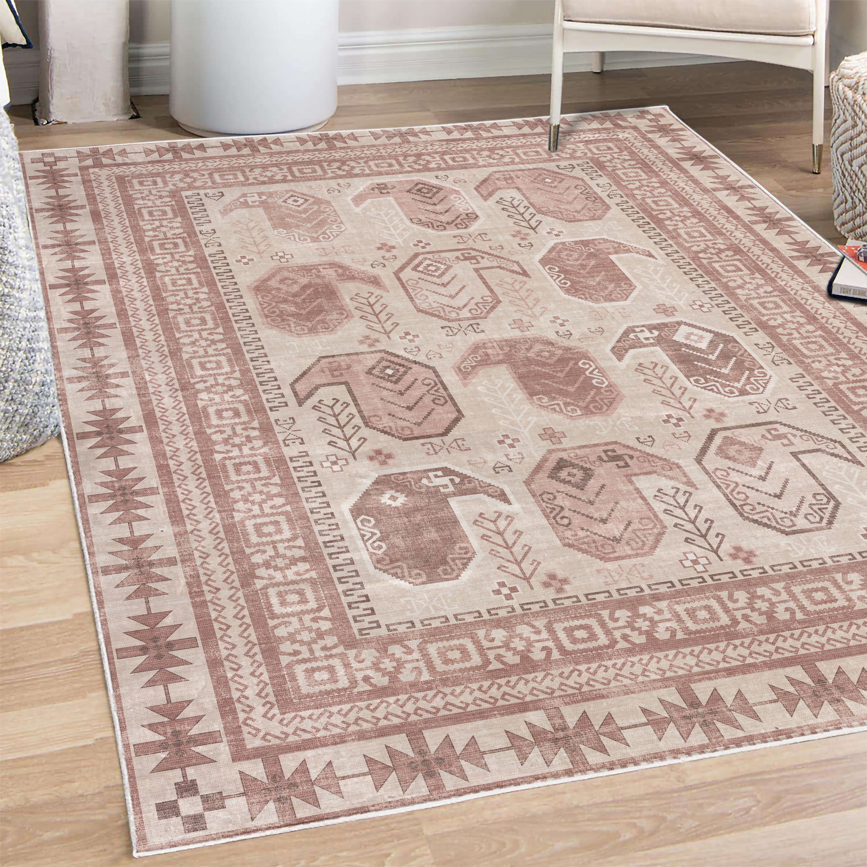 Tribal Decorative Rug, Classic Ethnic Themed Grunge Abstract Leafy ...