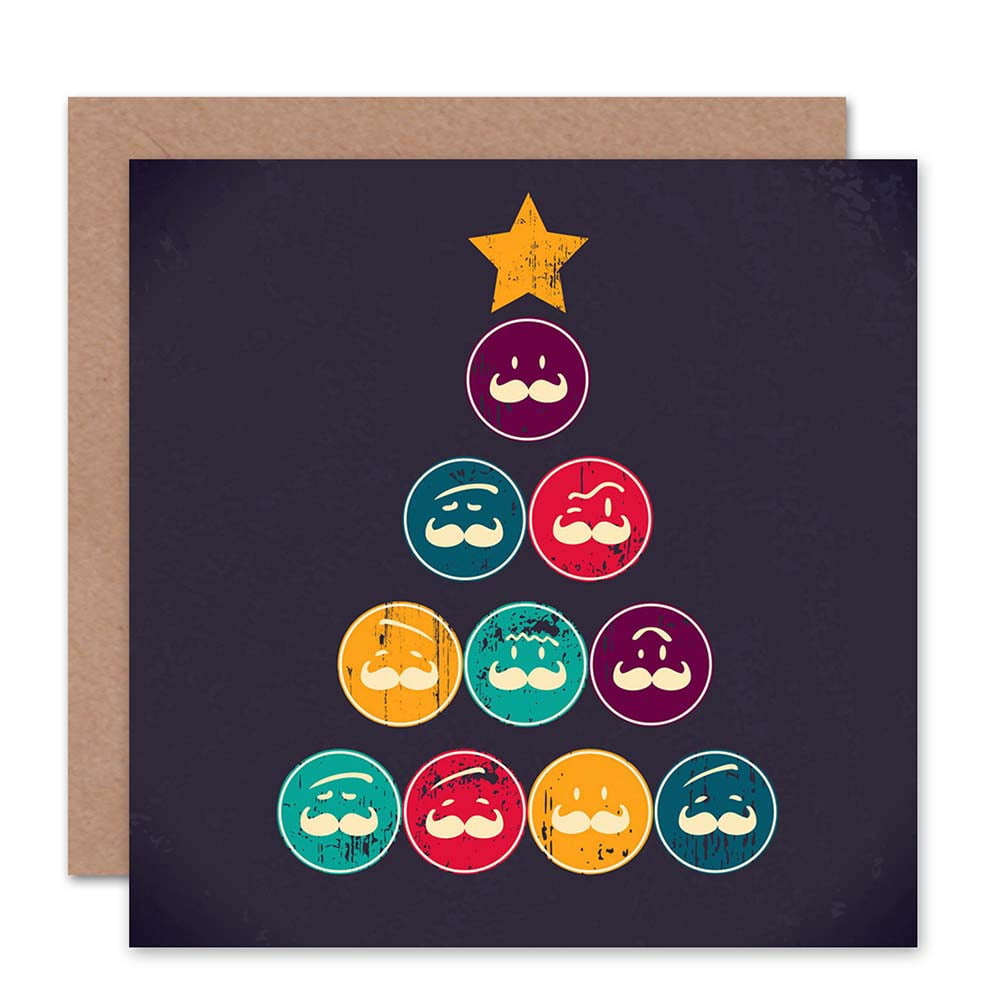 Christmas Tree Moustache Faces Greetings Card Plus Envelope Blank ...