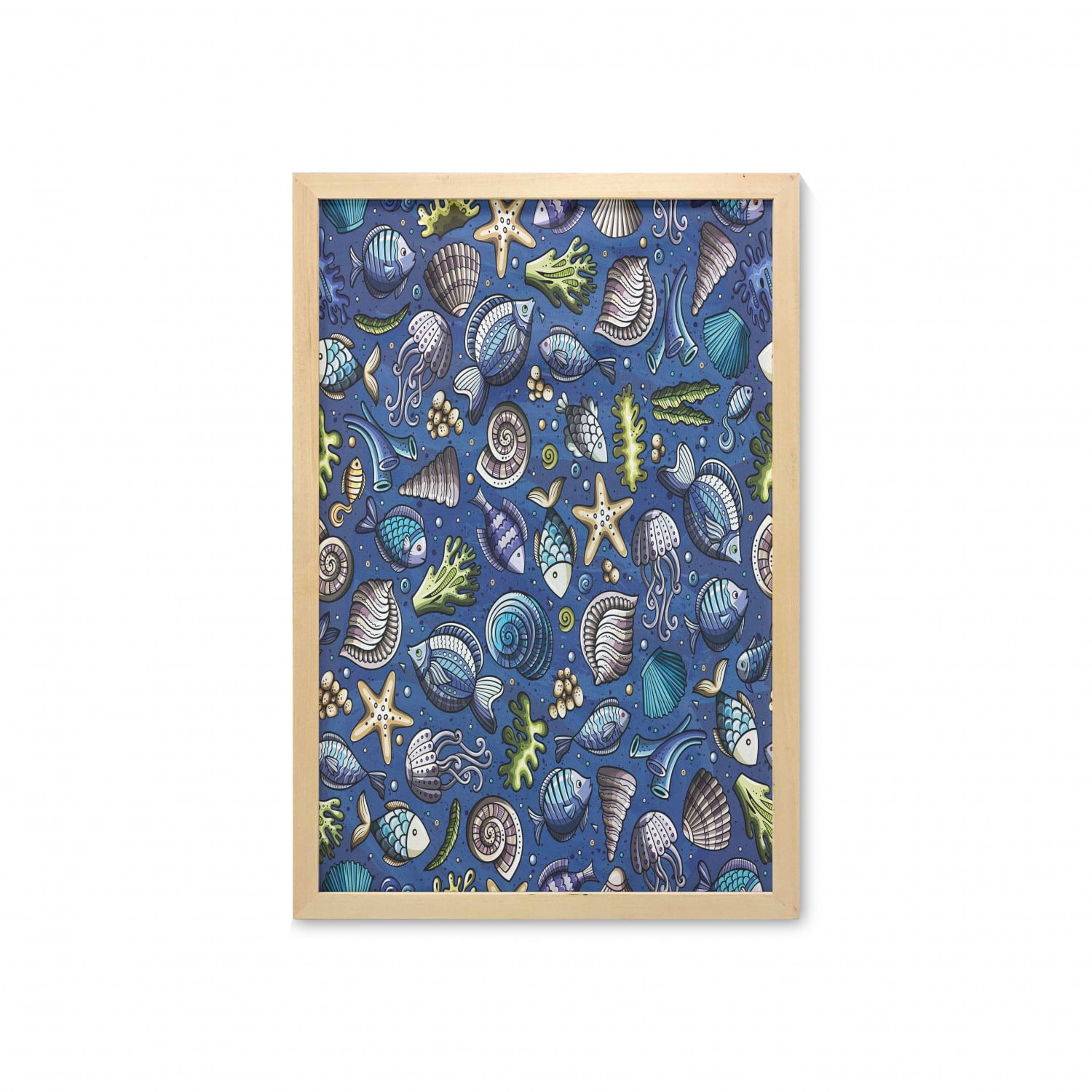 Nautical Wall Art with Frame, Repetitive Ocean Themed Fish Pattern with ...