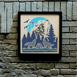 Wolf Pack Forest Drawing Template 11.8x11.8inches Reusable Flying Birds ...