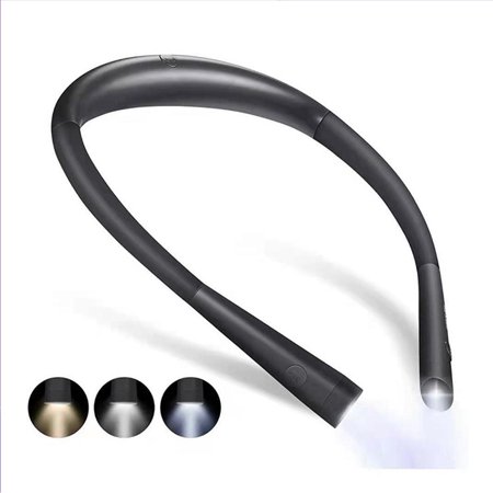 Black Rechargeable Neck Reading Lamp, Bed Reading Lamp, 3 Bright Colors ...