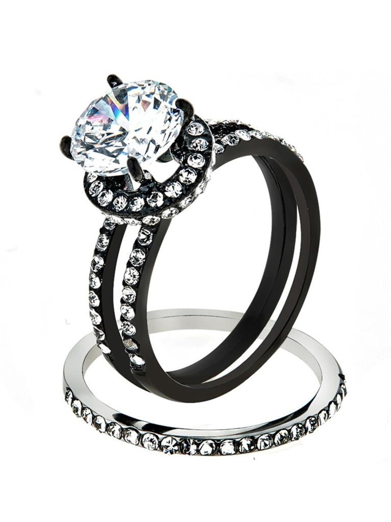 Marimor Jewelry - 3.45 Ct Halo Round Cut Cz Black Stainless Steel ...