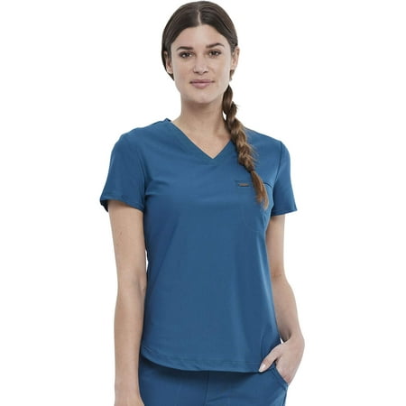 CHEROKEE Form Women Scrubs Top Tuckable V-Neck CK819, S, Caribbean Blue ...