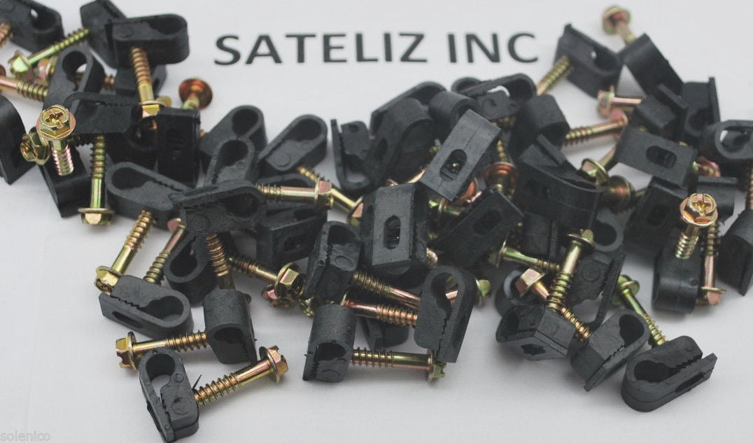 50 SINGLE BLACK FLEX CLIPS WITH 1" SCREW RG6 CABLE WIRE PERFECT VISION ...