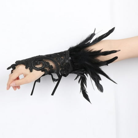 Mesh Gloves Black Faux Feather for Cosplay Stage Performance Women and ...