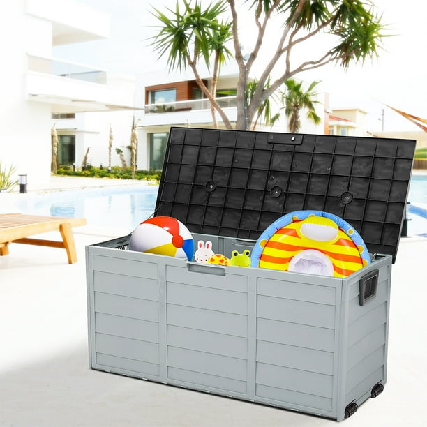 Seizeen Patio Deck Box, Large Outdoor Storage Box with Wheels for Pool ...
