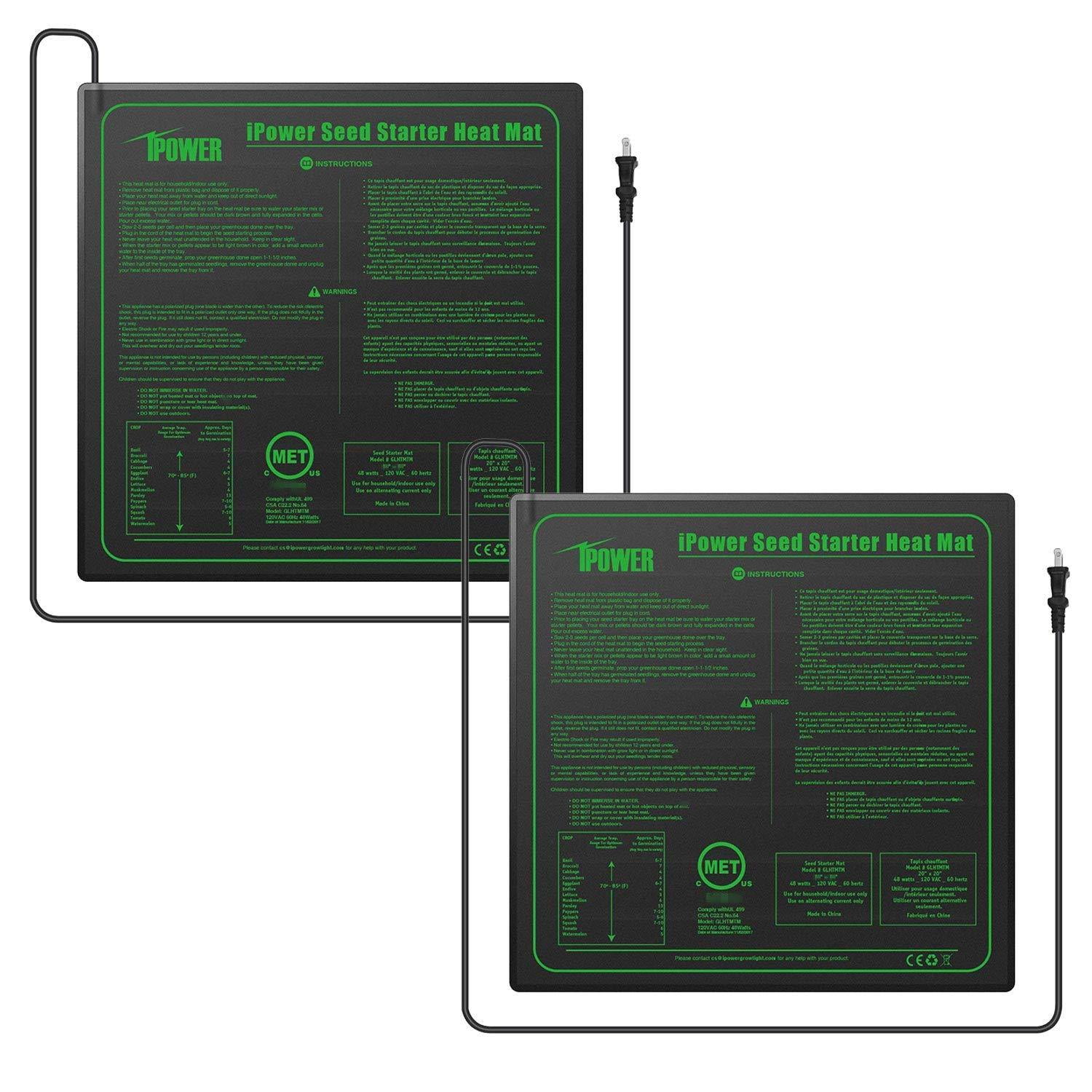 iPower 2-Pack Durable Waterproof Seedling Heat Mat 20" x 20" Warm ...