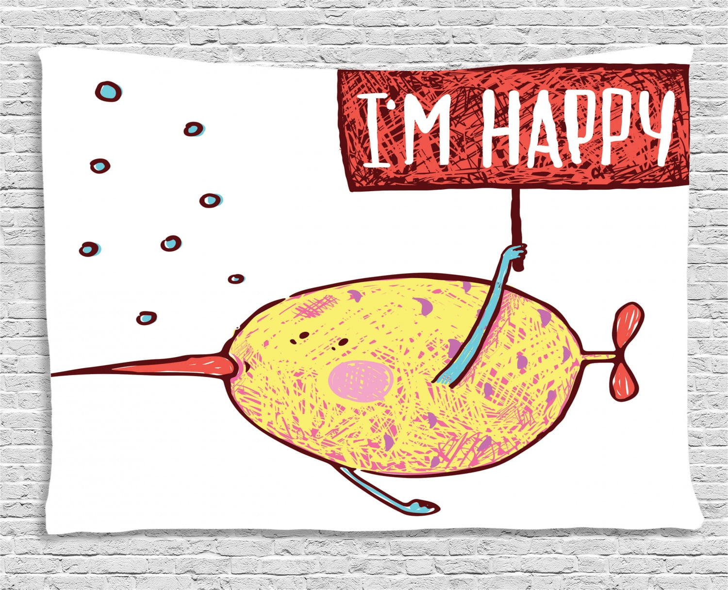 Cartoon Decor Tapestry, Kids Fat Little Chubby Fish Character Holds ...