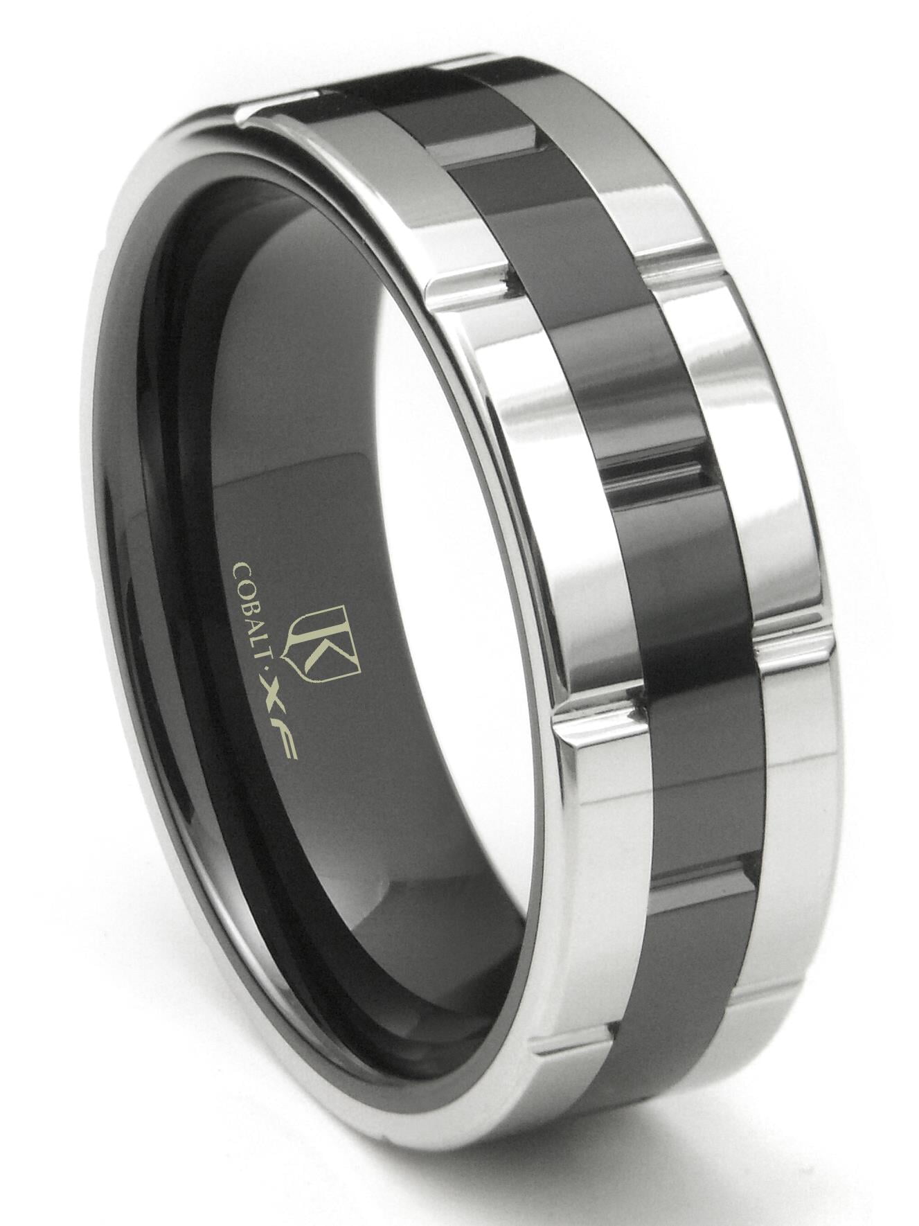 Andrea Jewelers Cobalt Xf Chrome 8MM Two Tone High Polish Wedding Band ...