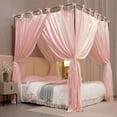 4 Corners Princess Curtain Bed Canopy Double Layer Cozy Mosquito Net ...