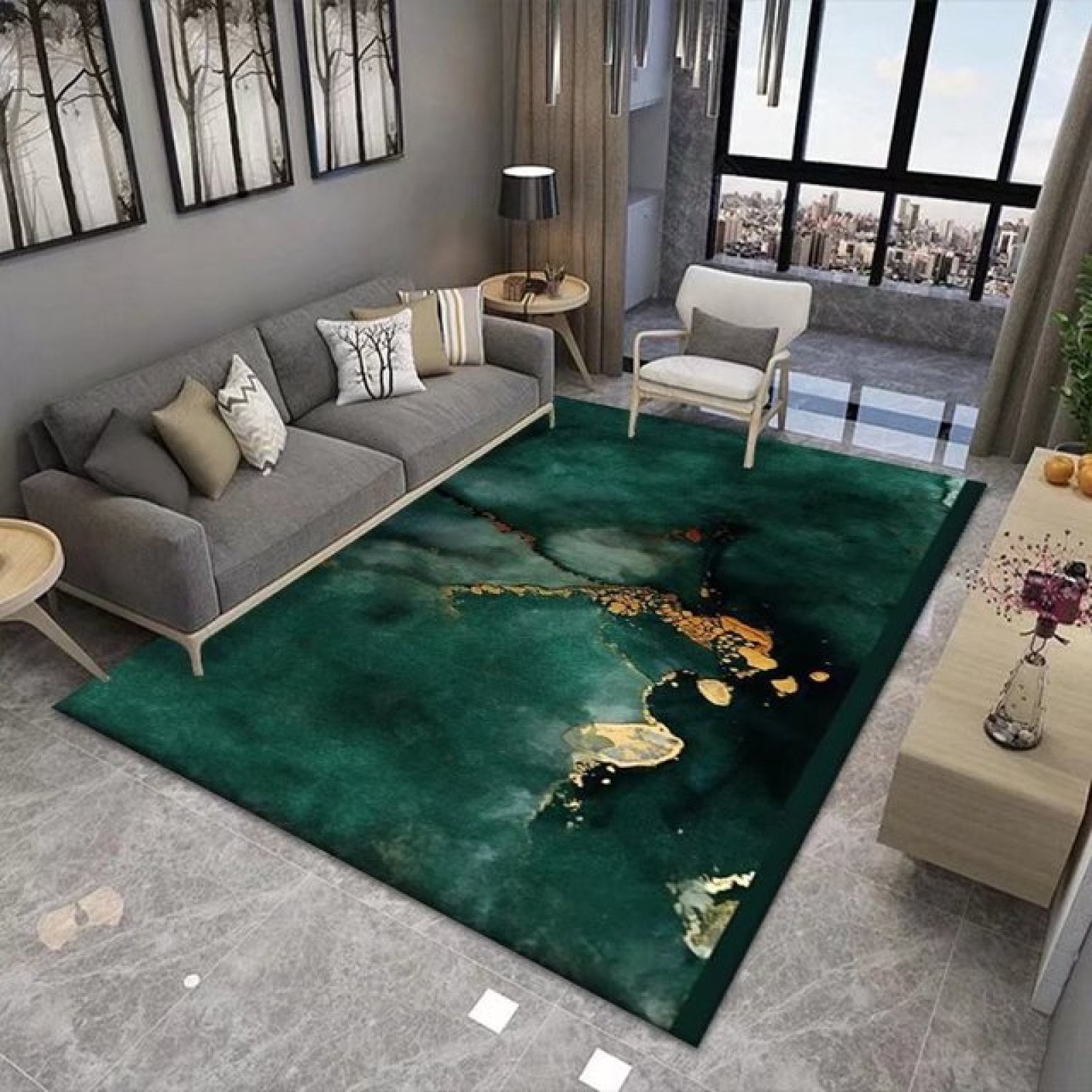 Emerald Green Marble Area Rug For Bedroom Living Room Abstract Carpets ...
