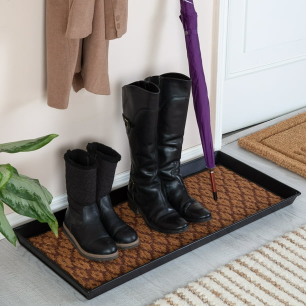 Black Metal Boot Tray with Tan & Dark Brown Coir Insert - Walmart.com ...