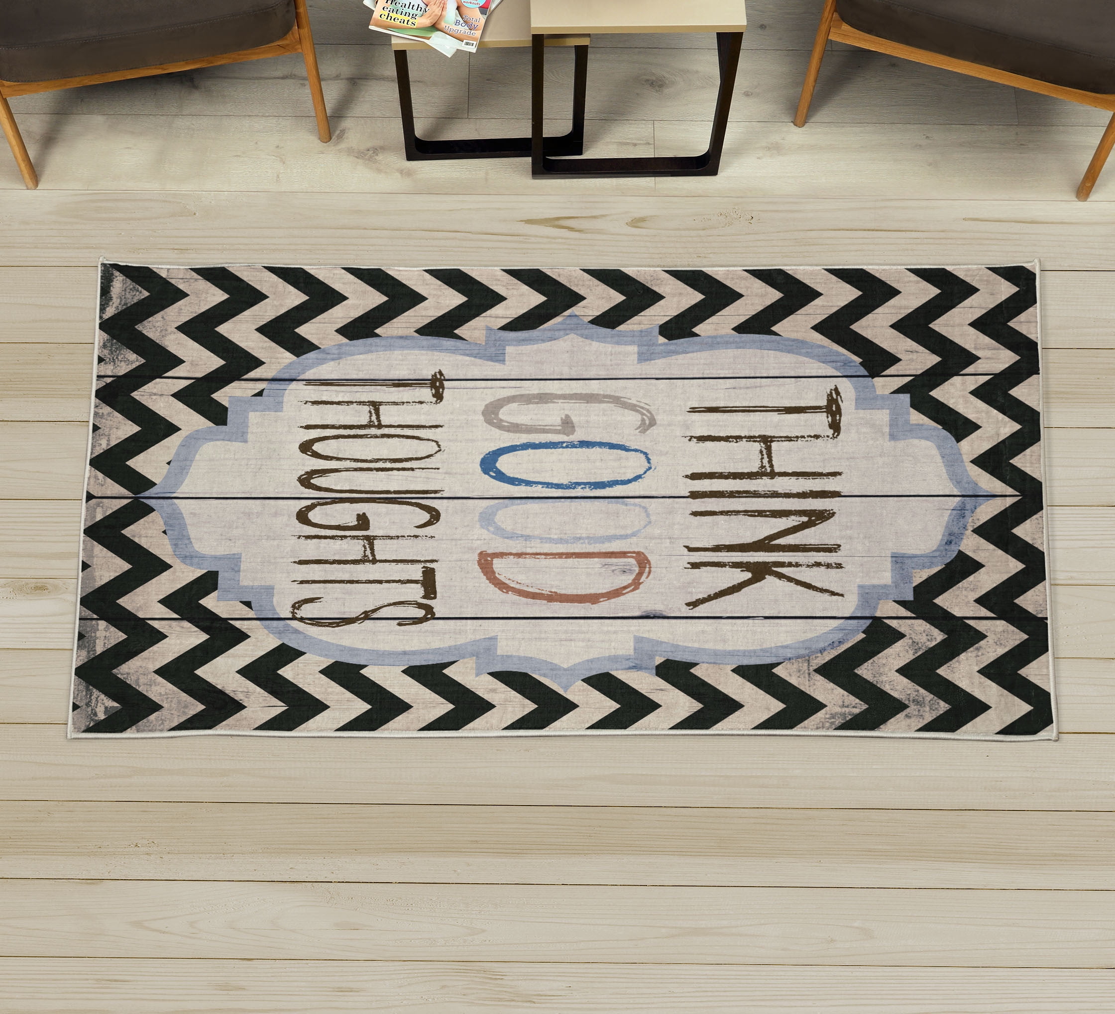Saying Decorative Rug, Think Thoughts Message with Rainbow Colored ...