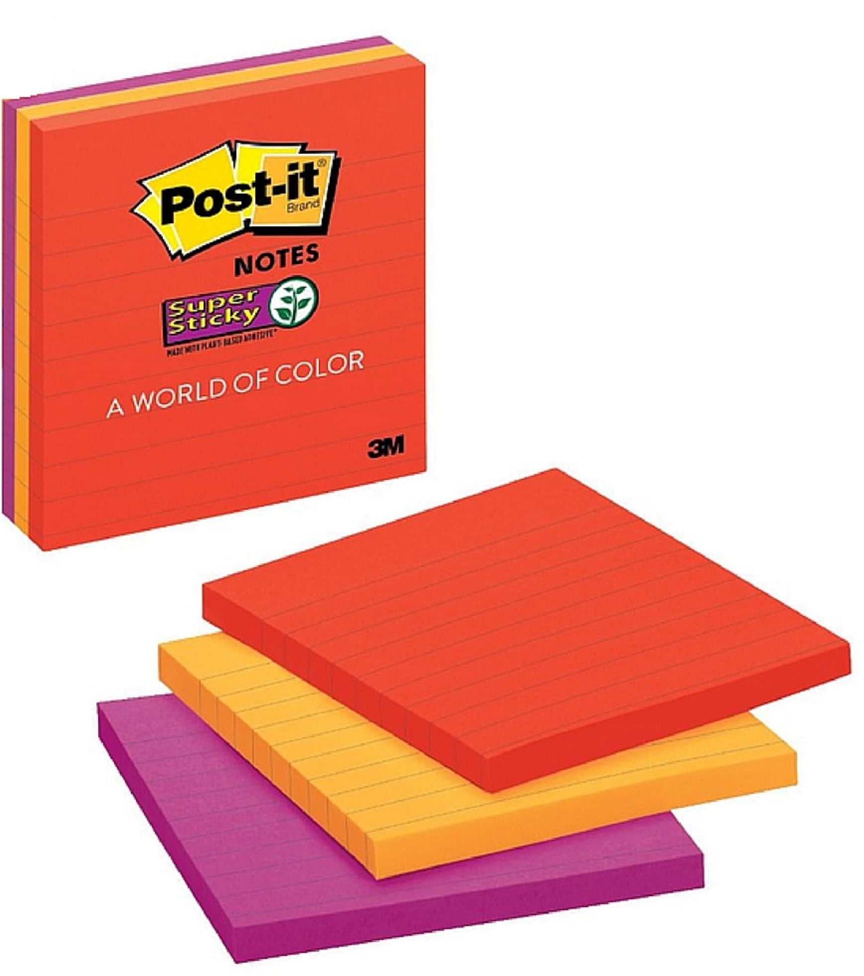 Post-it Super Sticky Notes, Lined, Assorted Colors 3 ea (Pack of 2 ...
