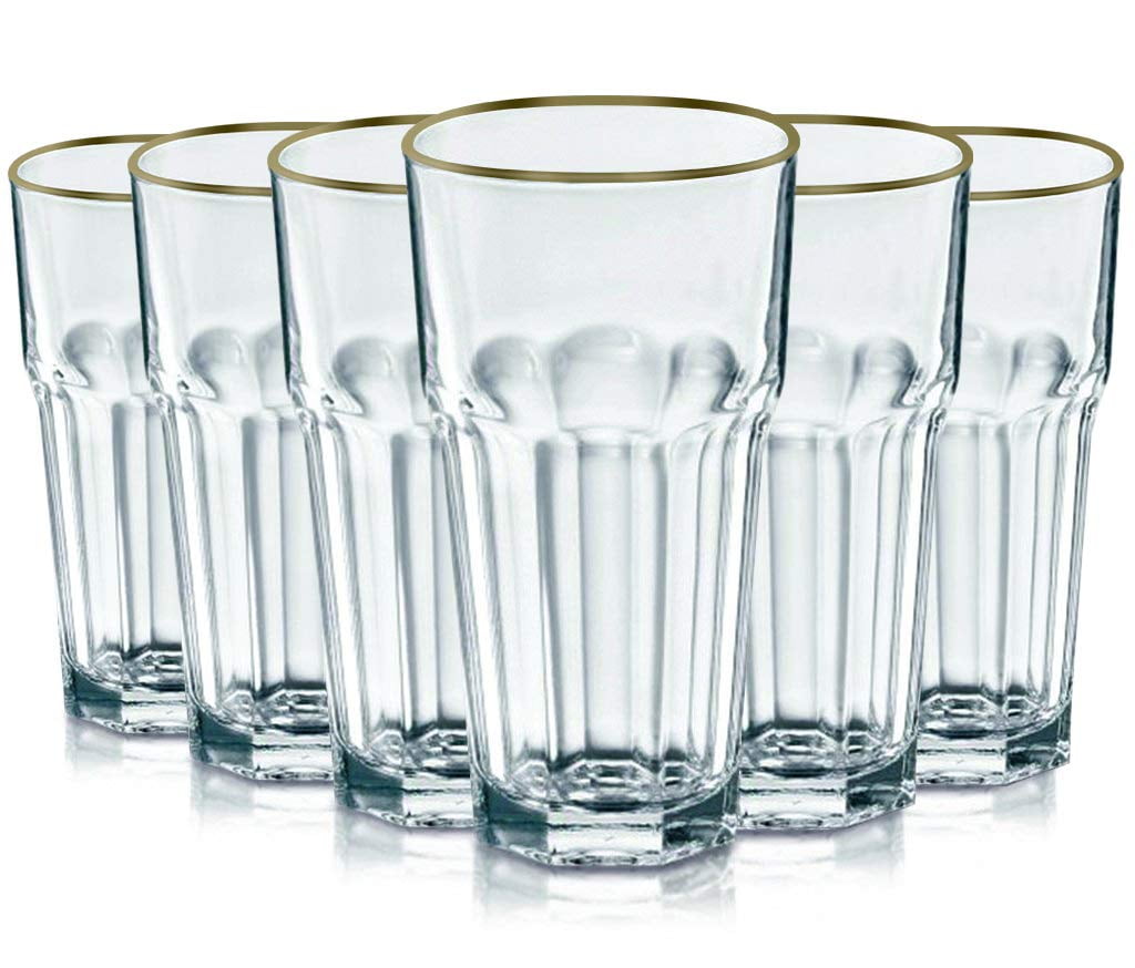 TableTop King 16 Ounce Cooler Glasses, Libbey Gibraltar Accent, Gold ...