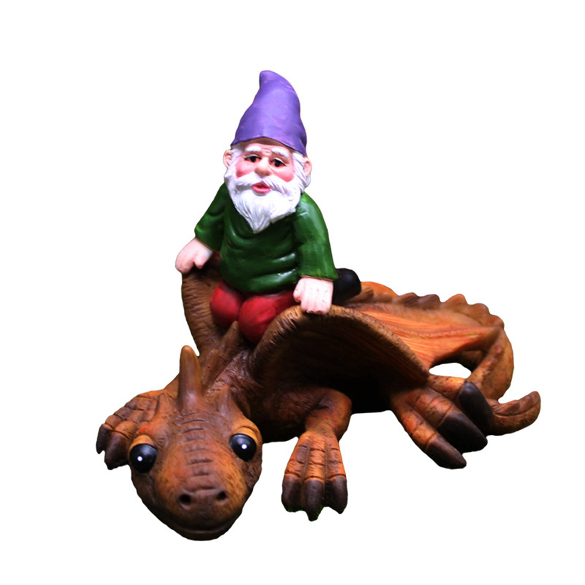 JINSIJU Garden Gnome Figurine Funny Gnome Sitting On A Baby Dragon ...