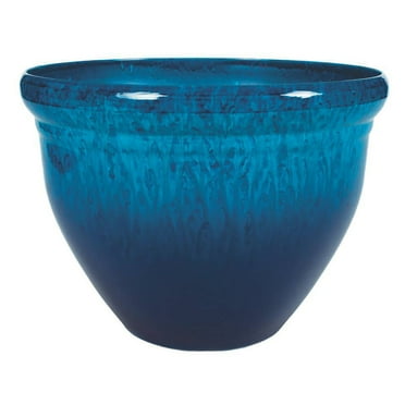 Trendspot Mediterranean 12" Round Blue Ceramic Planter - Walmart.com