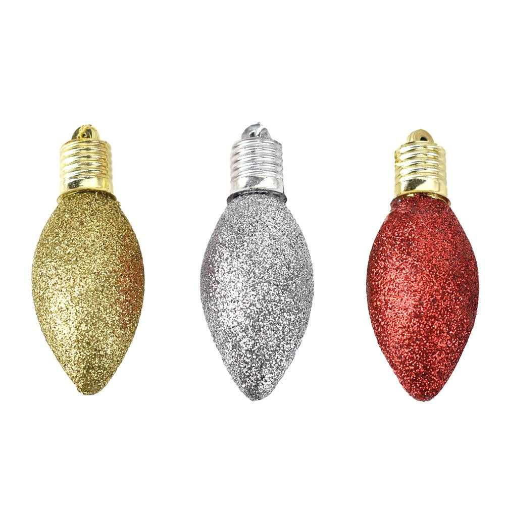 Glittered Light Bulb Christmas Ornaments, 3-Inch, 15-Piece - Walmart.com