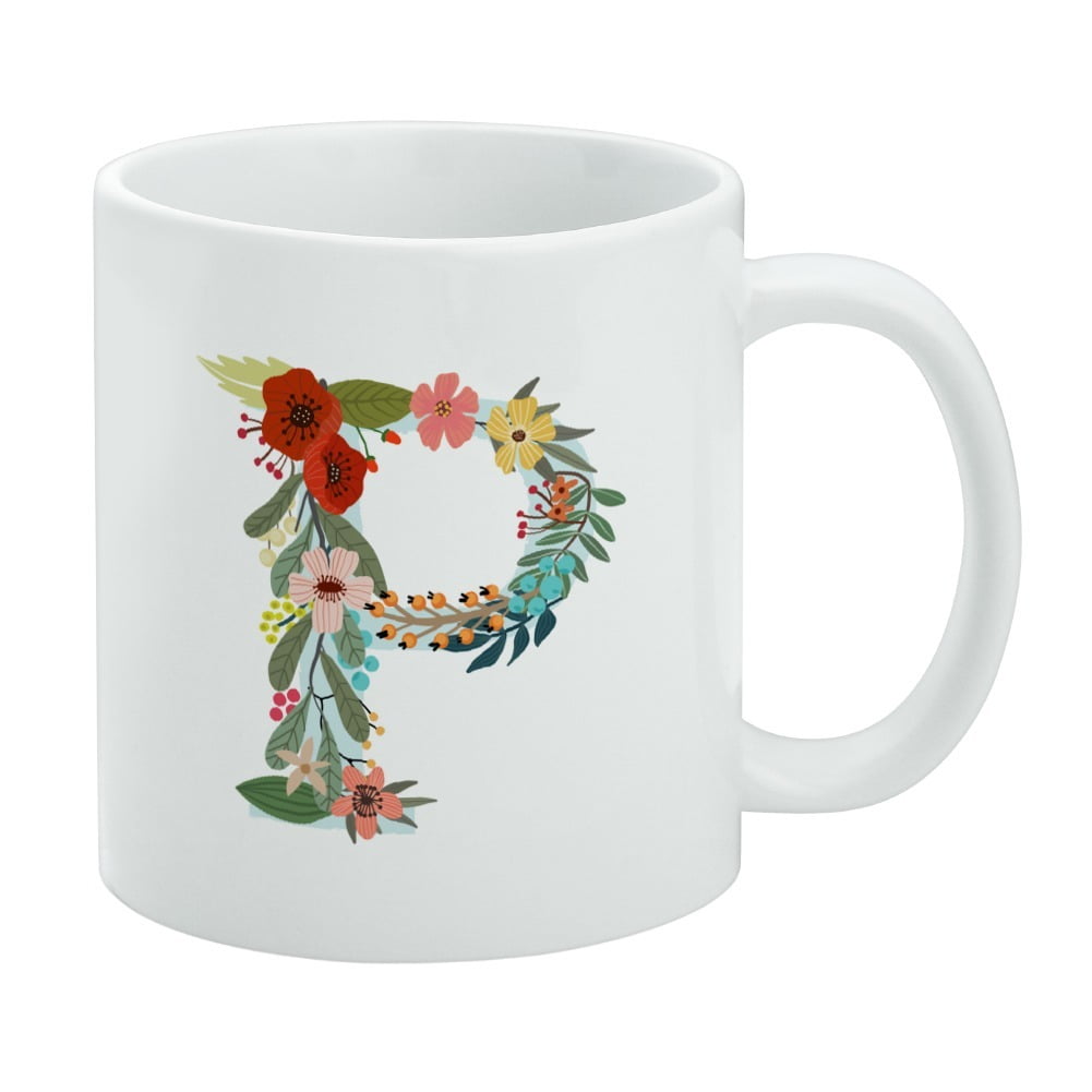 Letter P Floral Monogram Initial White Mug - Walmart.com