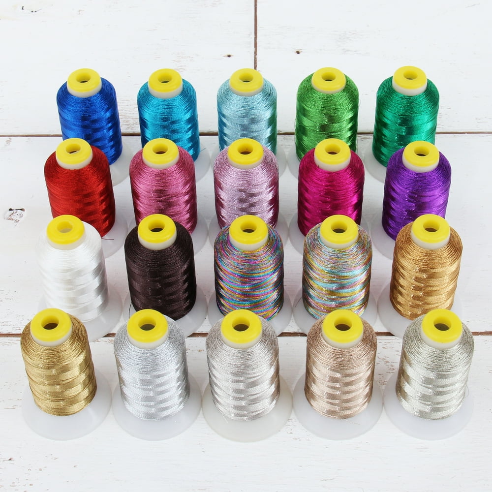 Threadart 20 Cones Metallic Embroidery Thread Set | 500 Meter Cones ...