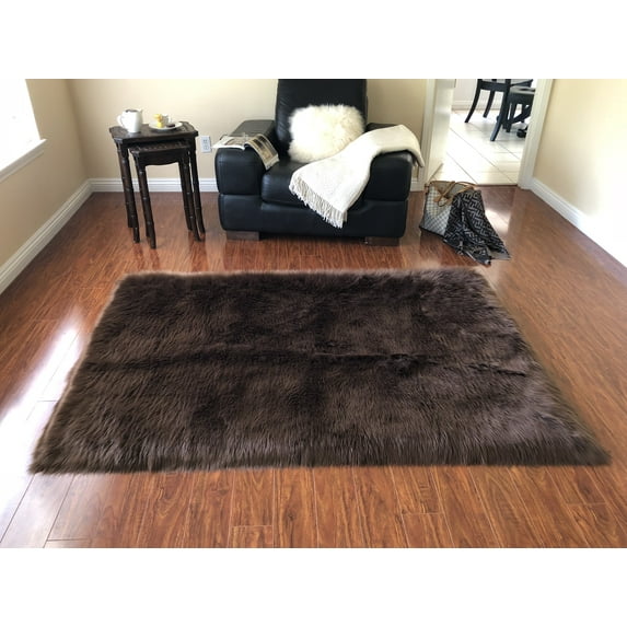 Soho Luxurious Faux Sheepskin Square Shape Brown Shag Area Rug ...