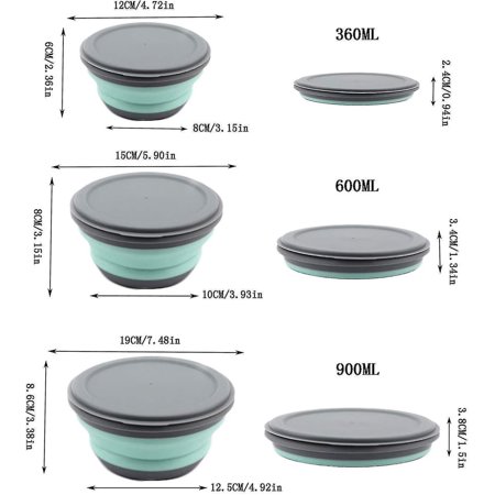 Folding Bowl With Lid, Silicone Portable Foldable Bowl Camping 3 Pcs ...