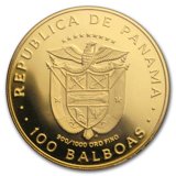 1975-1977 Panama Proof Gold Coin, 100 Balboas, Vasco Núñez de Balboa ...