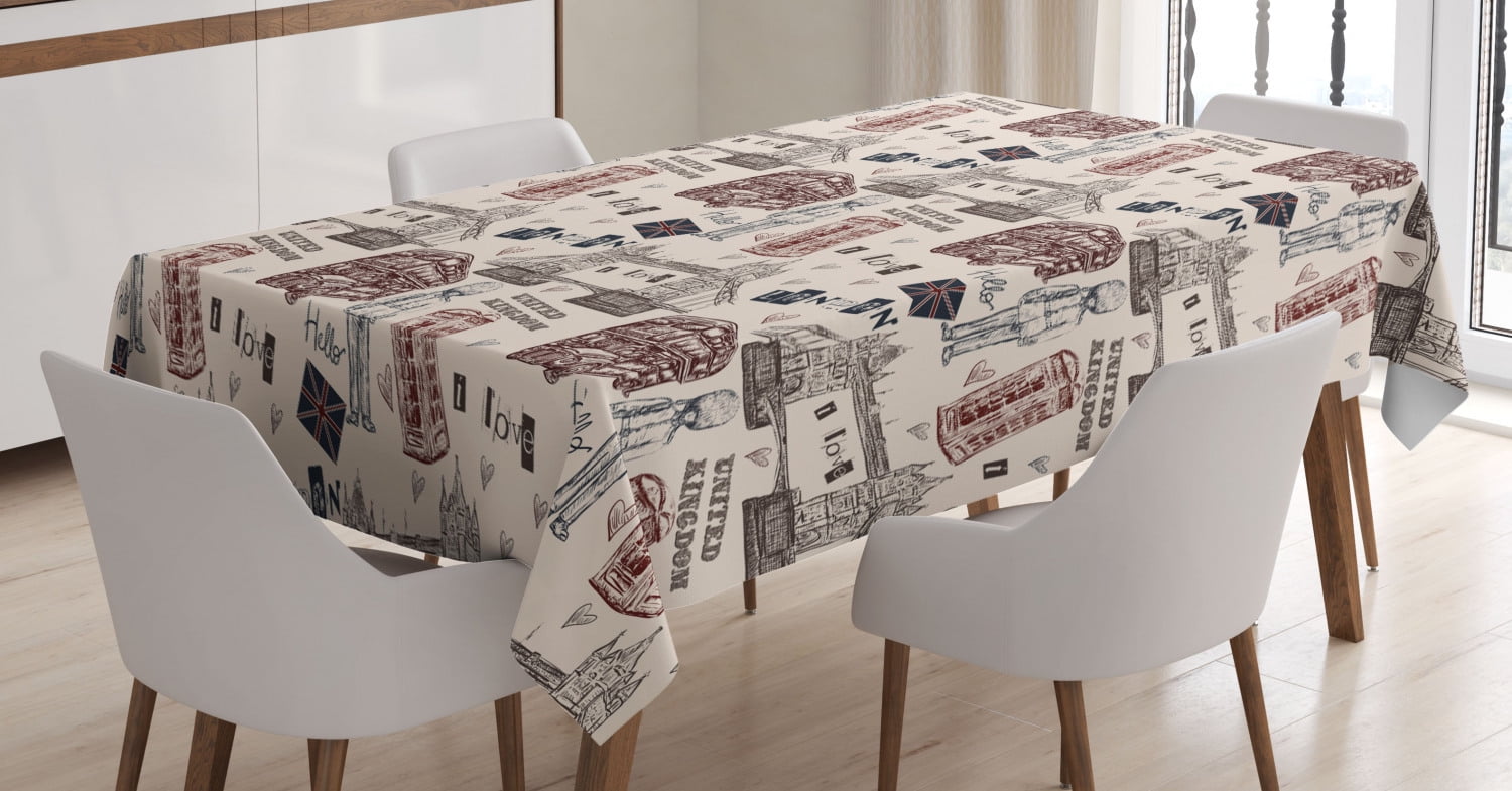 Modern Decor Tablecloth, London United Kingdom Print with City Signs ...