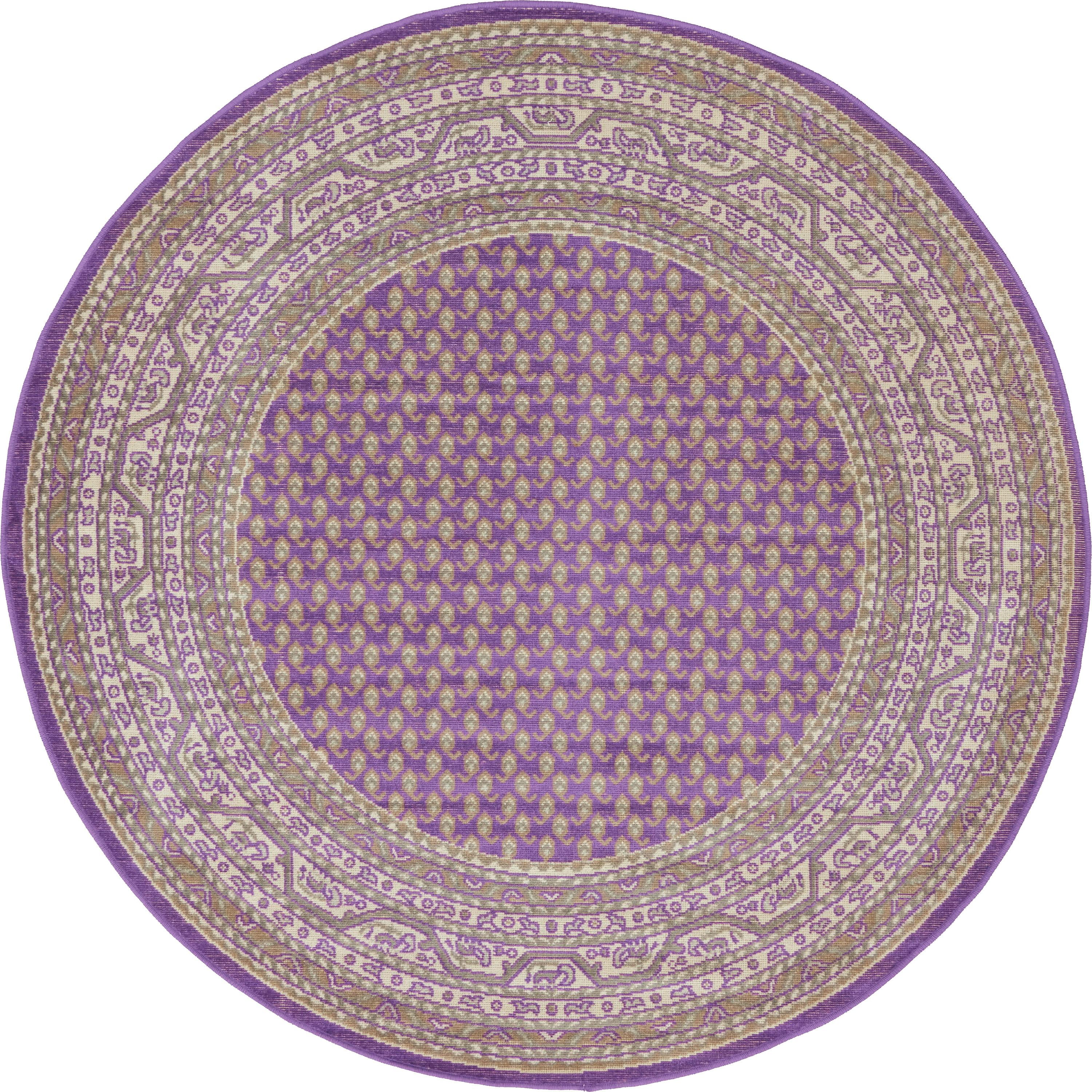 Unique Loom Round Geometric Traditional Area Rugs, Purple - Walmart.com