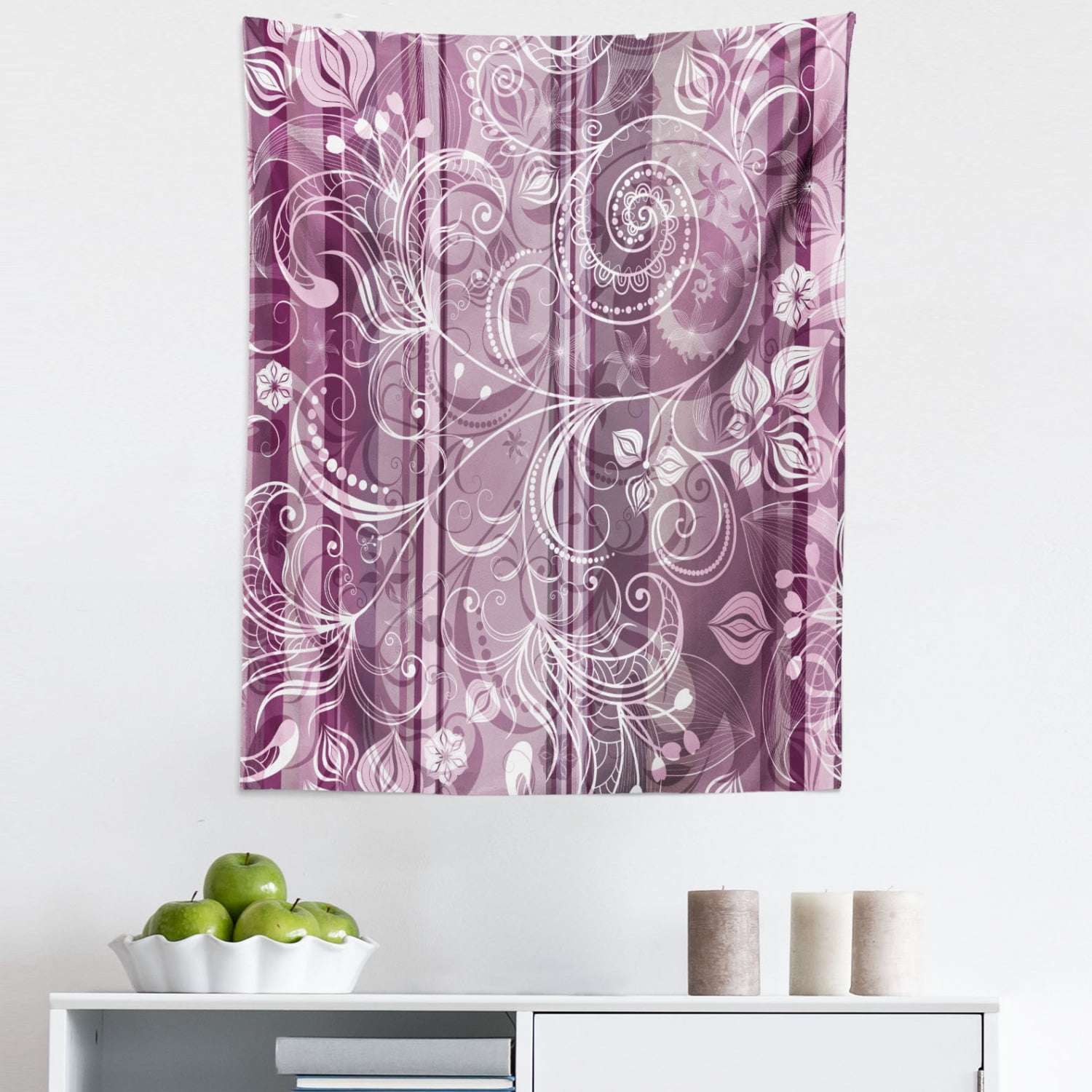 Lilac Tapestry, Flowers and Leaves with Curved Stems Ornate Style Art ...