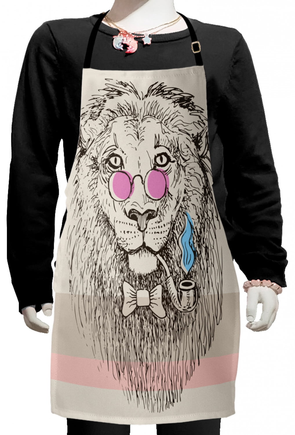 Animal Kids Apron, Magestic Lion Head Hipster Style Glasses Pipes ...